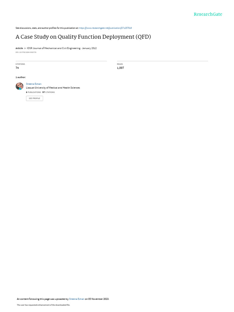 A Case Study On Quality Function Deployment QFD | PDF | Product Design | Planning