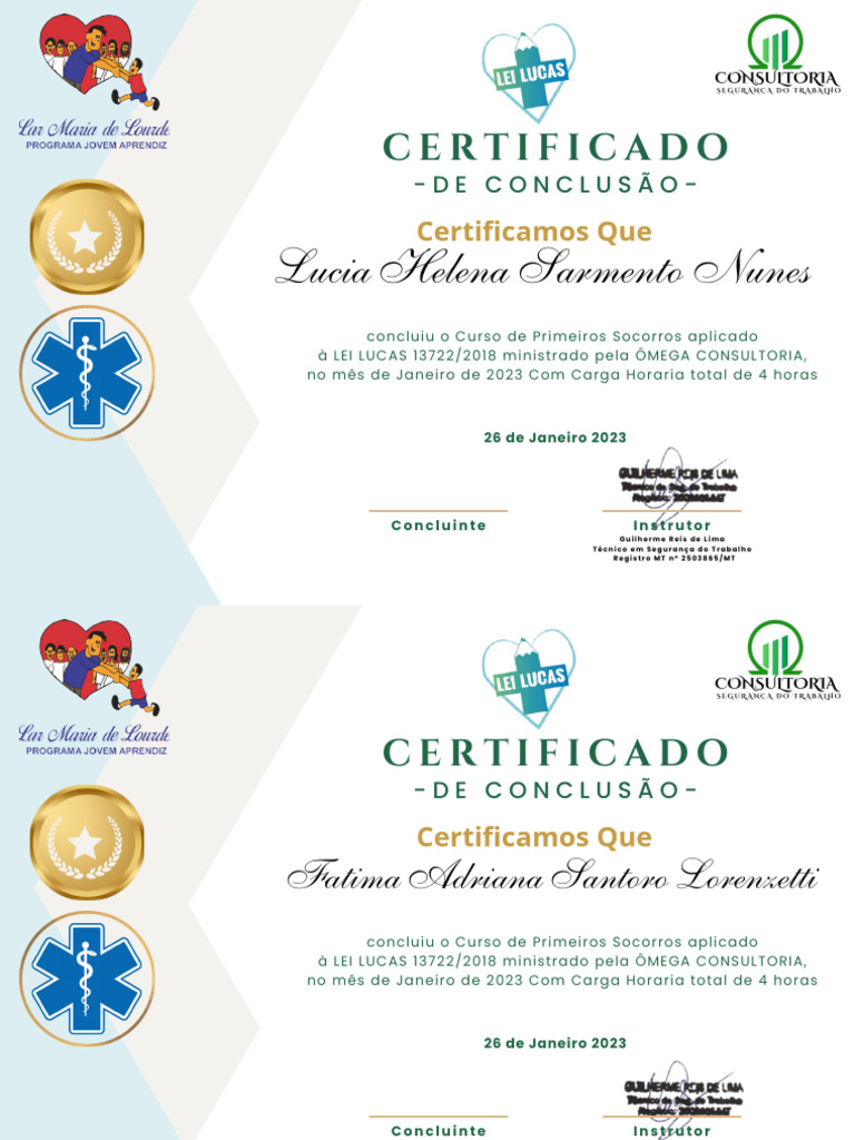 Certificado Lei Lucas Lar | PDF
