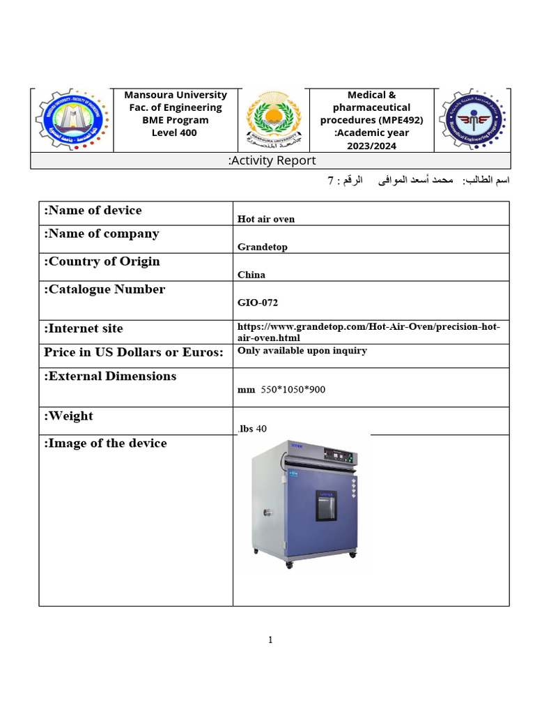 Template For Activity Report - Mohammed Elmowafy | PDF | Manufactured Goods