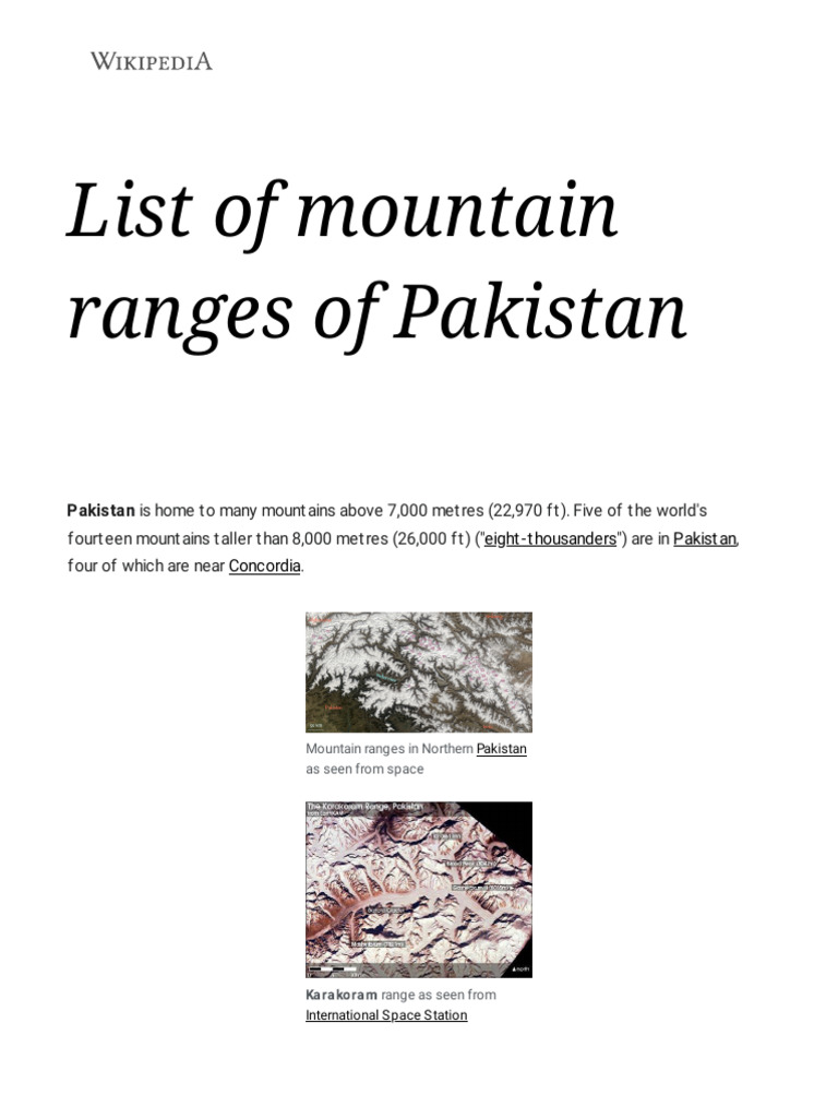 List of mountain ranges of Pakistan - Wikipedia | PDF | Landscape ...