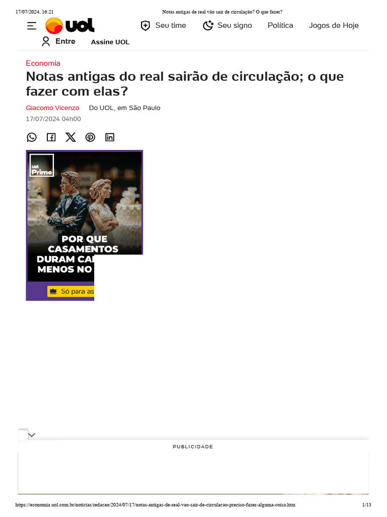 Notas antigas de real: o que fazer? | PDF