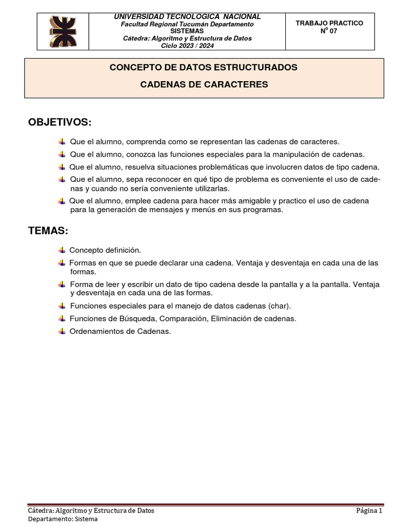 TP7 - Cadena de Caracteres AED 2023 | PDF | Cadena (informática) | Ingeniería de software