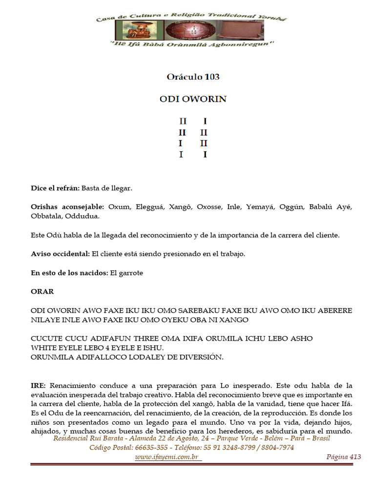 Oraculo Sagrado. Odi Owonrin 525-529 | PDF