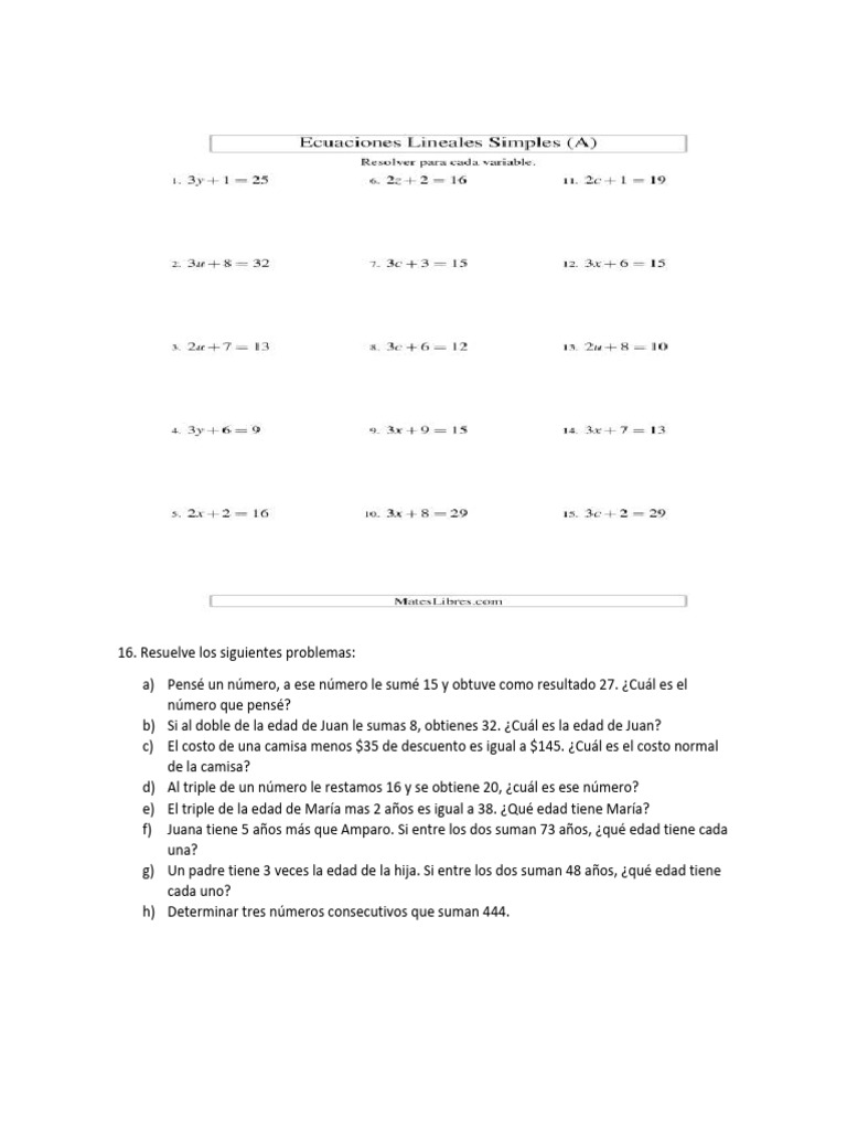 Ecuaciones Lineales | PDF | Métodos y materiales de enseñanza