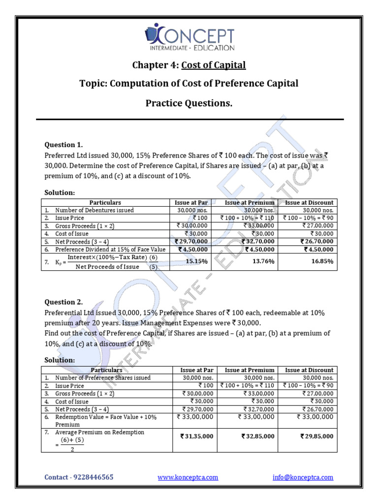 4 Computation of Cost of Pref Capital | PDF | Preferred Stock | Dividend