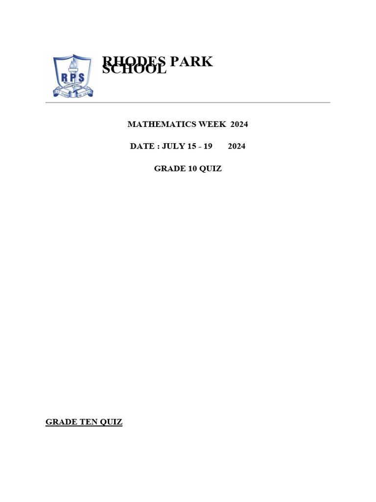 MATHEMATICS WEEK 2024 - G10 QUIZ 2024 | PDF | Mathematics