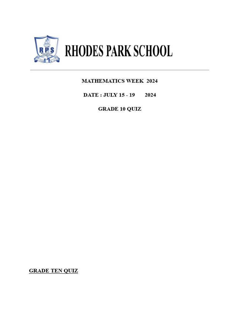 Mathematics Week 2024 - G10 Quiz 2024 | PDF | Mathematics