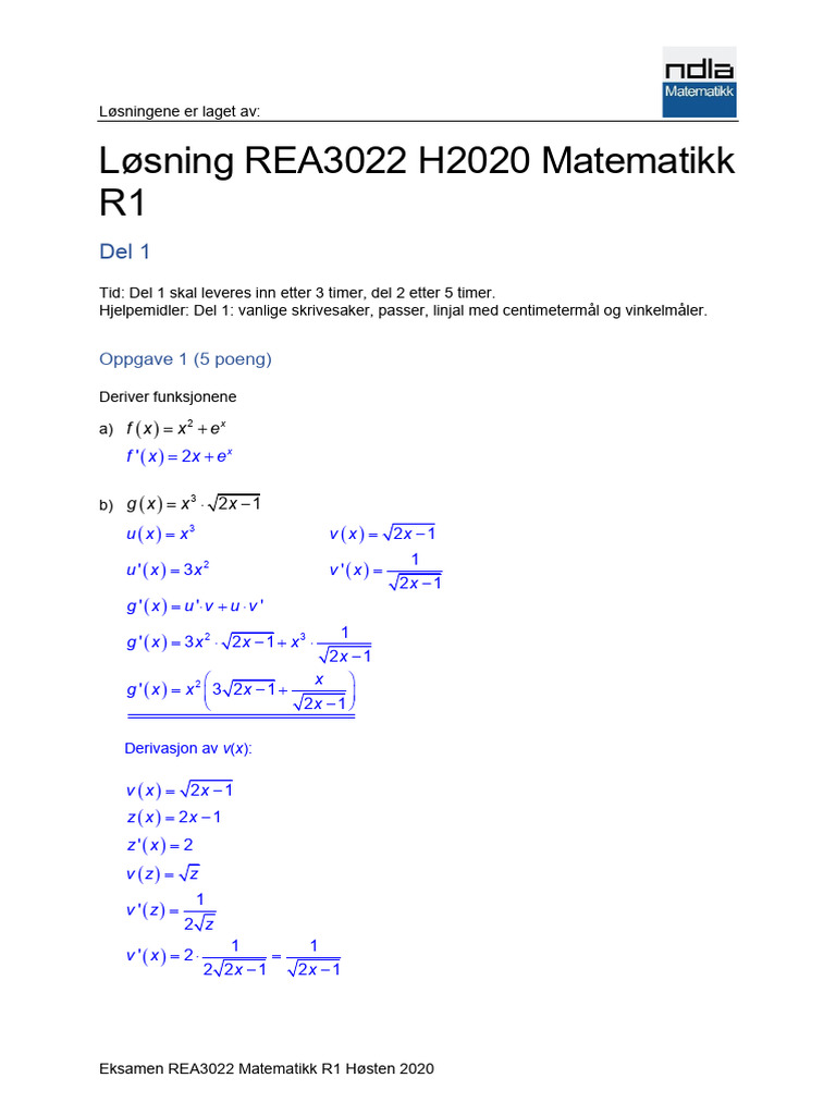 Matematikk R1 Høst 2020 | PDF