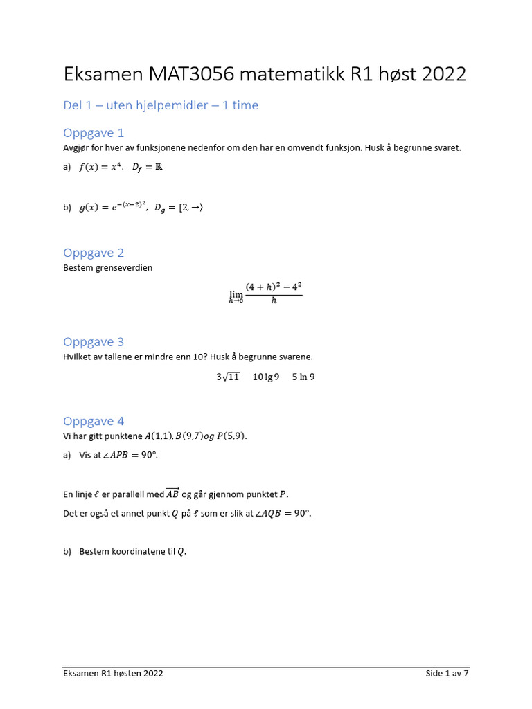 Matematikk R1 Høst 2023 | PDF