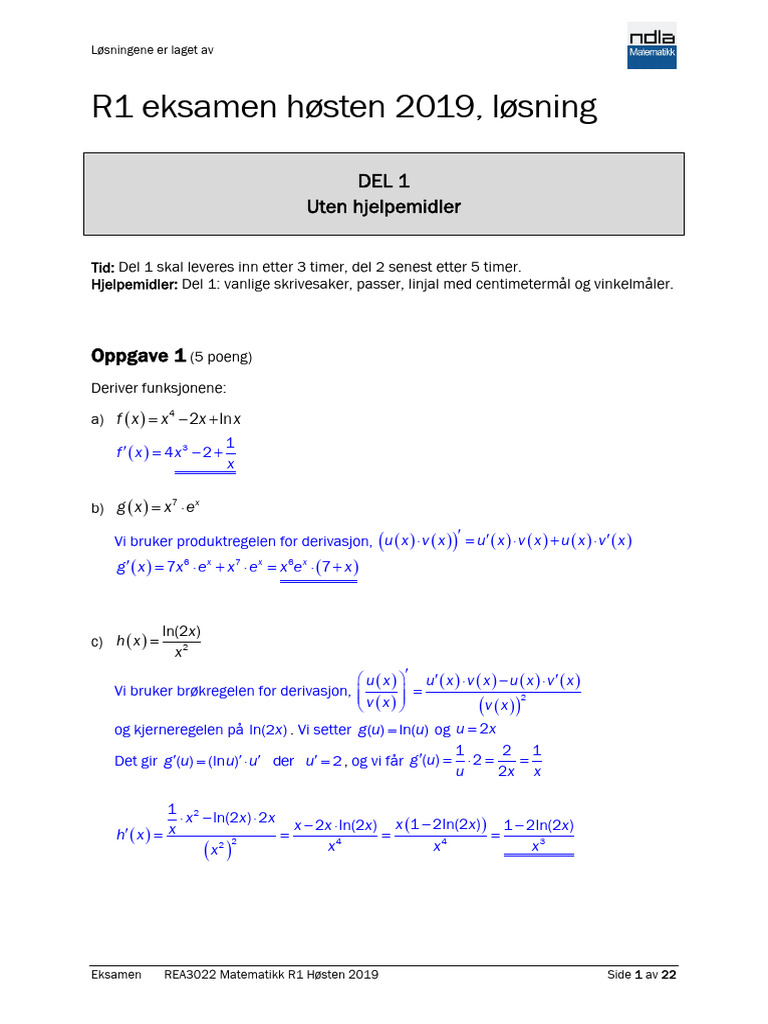 Matematikk R1 Høst 2019 | PDF