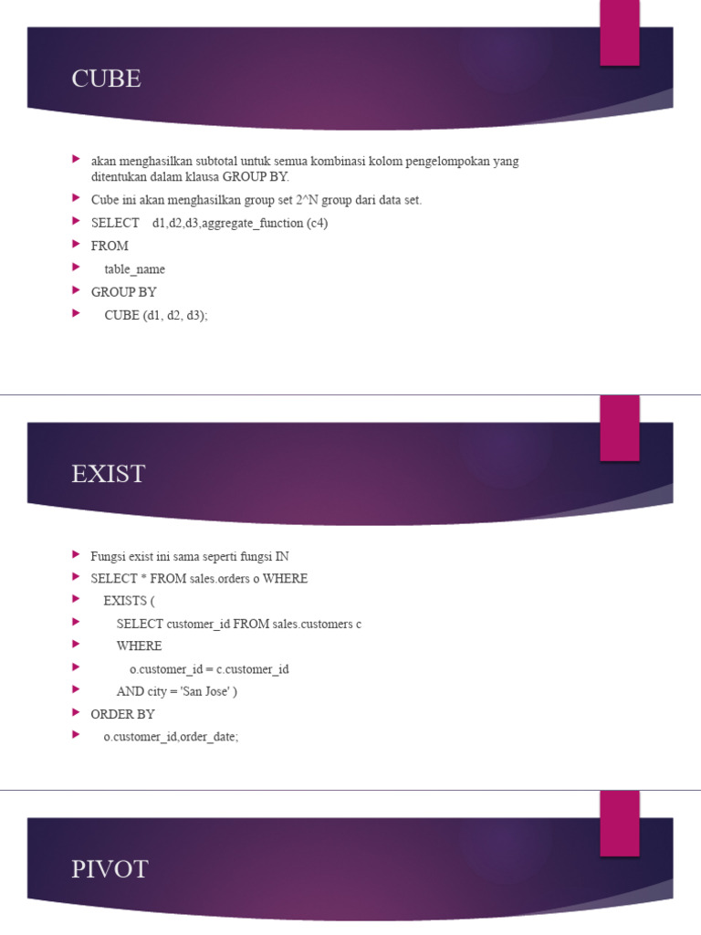 Panduan SQL: CUBE, PIVOT, dan CTE | PDF
