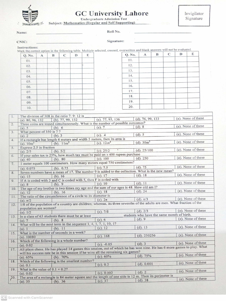 BS Mathematics SamplePaper | PDF