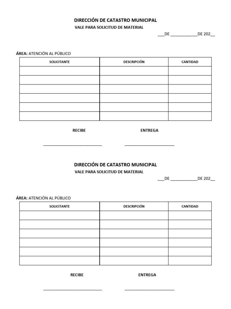 Vale de Material en Blanco | PDF