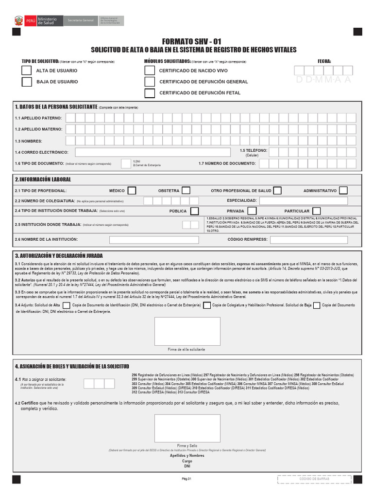 Formato SHV 01 R | PDF | Documento de identidad | Privacidad