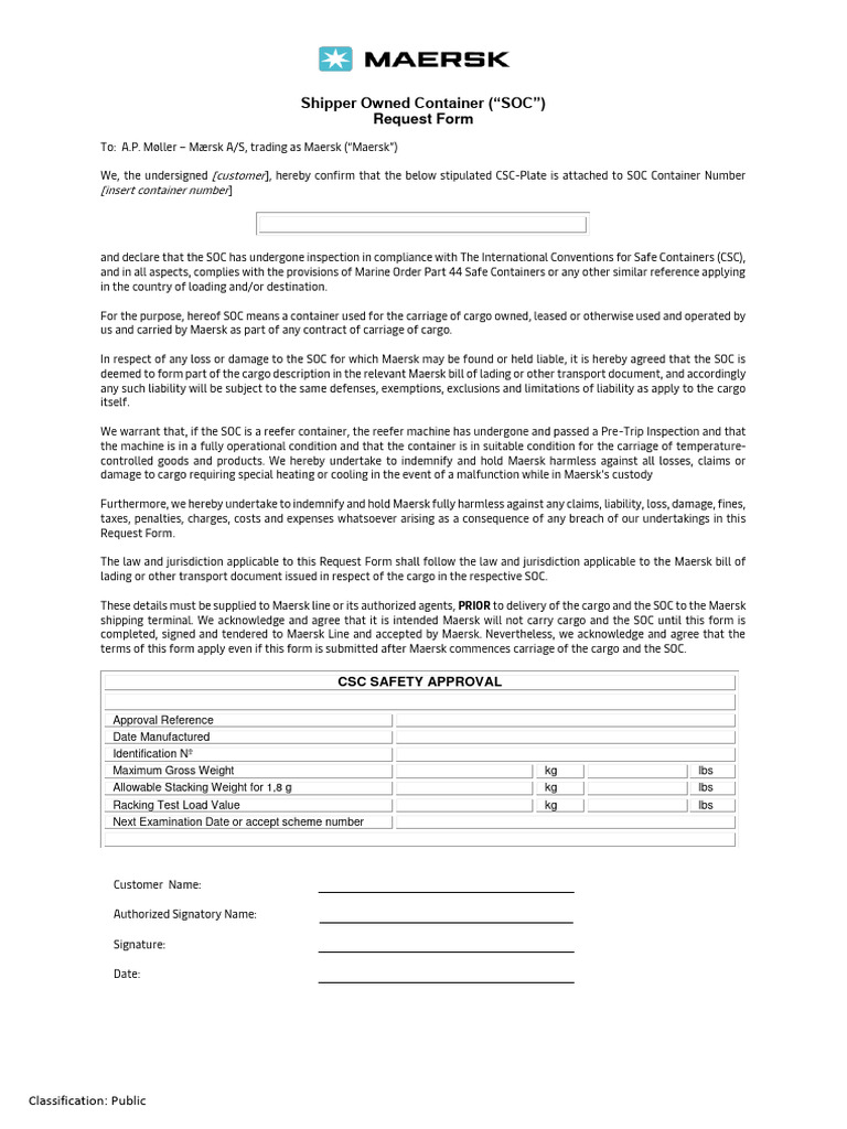 Soc Request Form | PDF | Cargo | Bill Of Lading