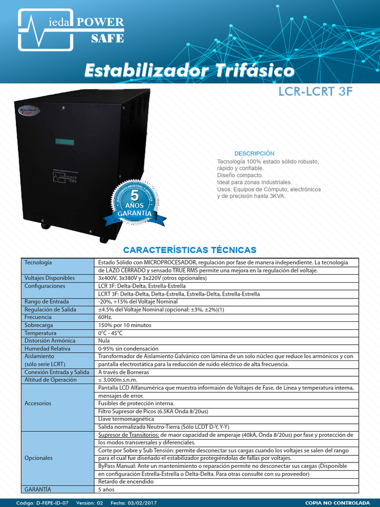 D-FEPE-ID-07 - Estabilizador LCR3F de 10 A 80KVA - Ieda PowerSafe | PDF | Cantidades fisicas ...