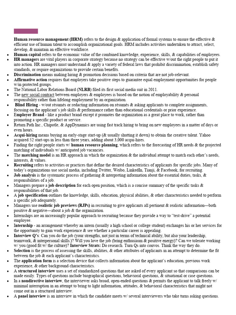 Chapter 12 Human Resource Management Notes | PDF | Performance ...