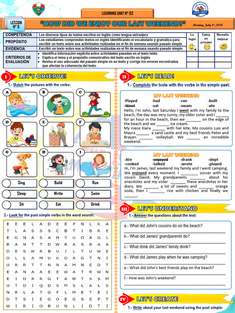 3° 4° Ficha de actividades Week N° 08 UNIT 3 | PDF