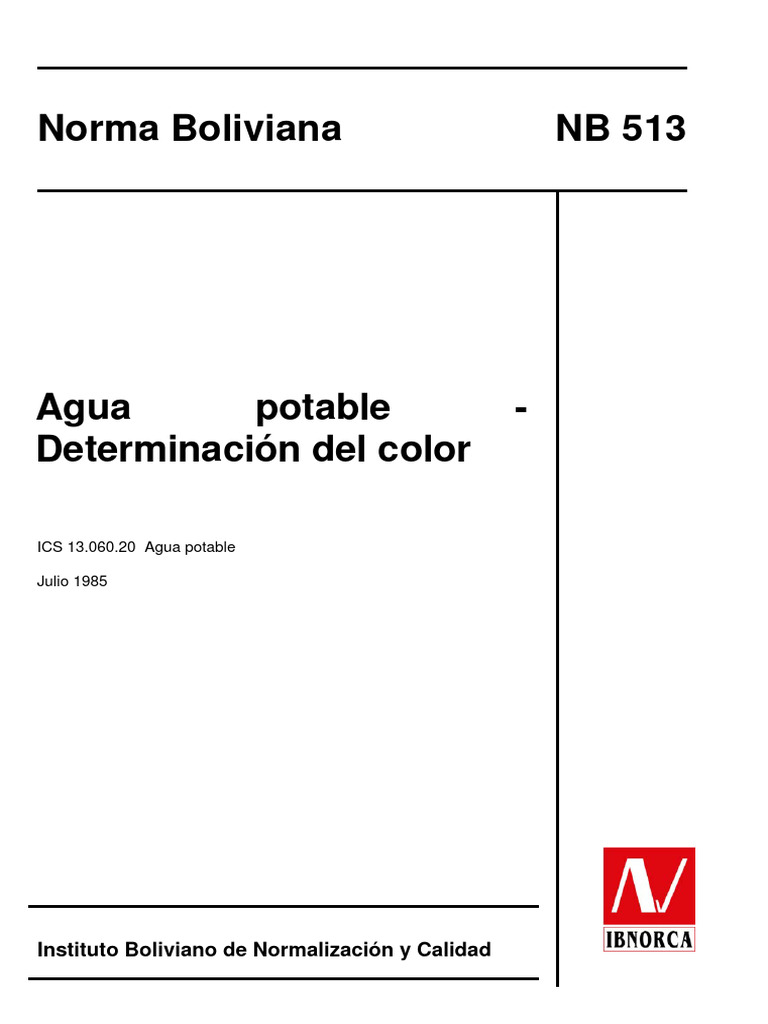 Norma NB 513: Color del Agua Potable | PDF | Estandarización | Color