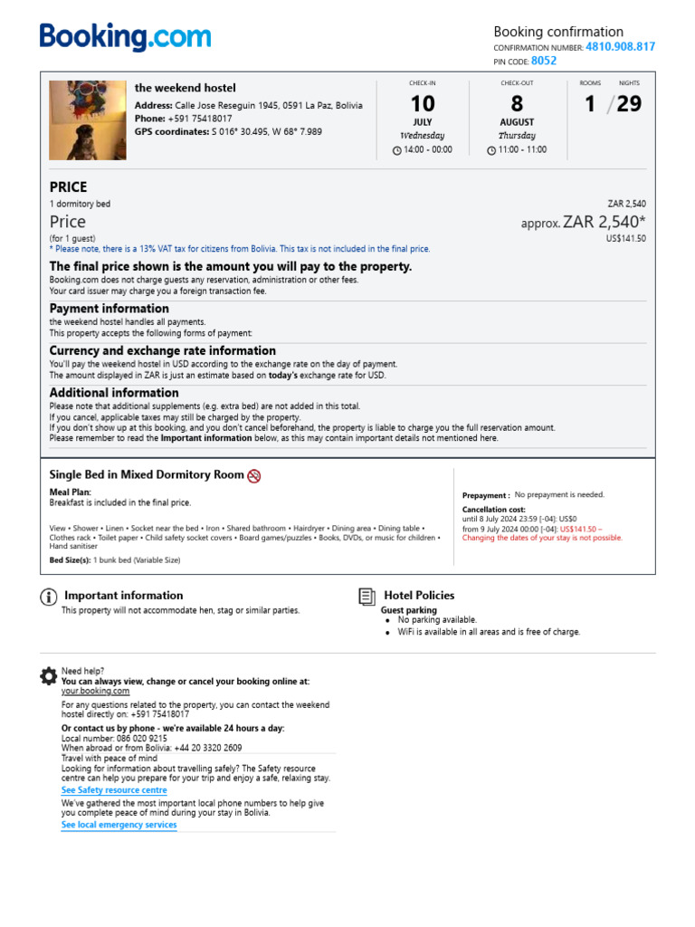 Booking.com_ Confirmation | PDF | Payments | Taxes