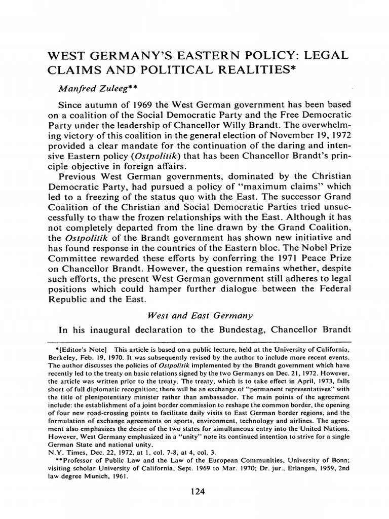 West Germany - S Eastern Policy - Legal Claims and Political Realiti ...