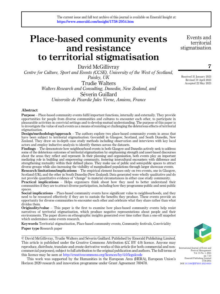 Place-Based Community Events and Resistance To Territorial ...