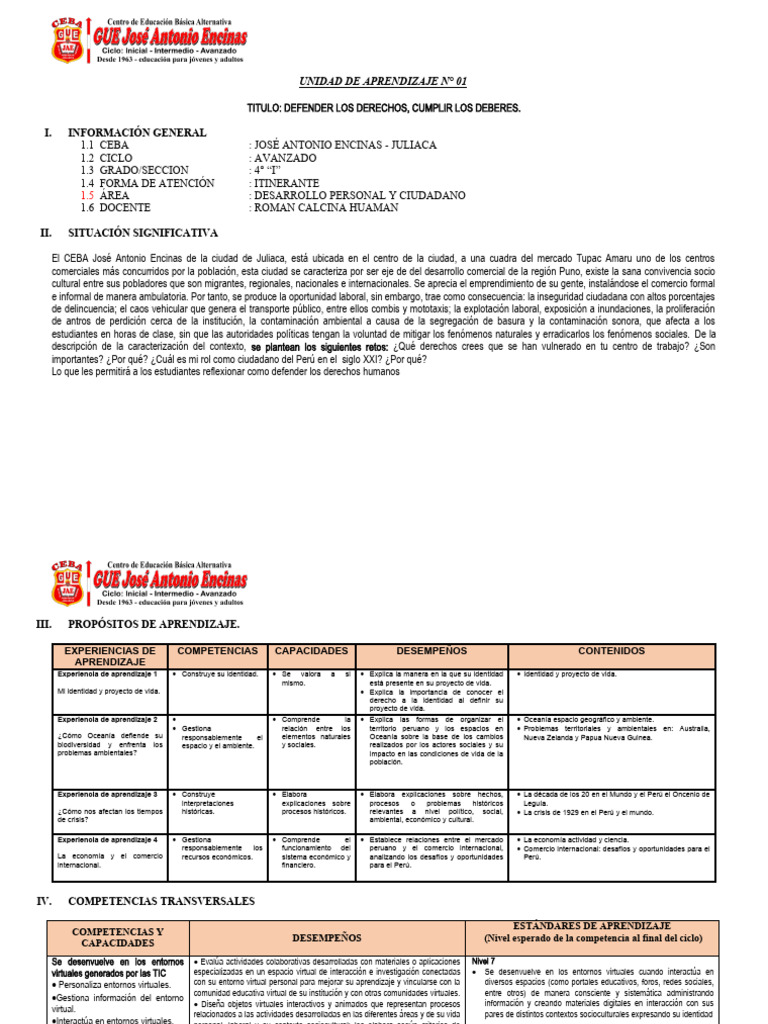 UNIDAD - DPC - 4 °I - ITIN - ROMAN - CALCINA - Roman Calcina | PDF ...