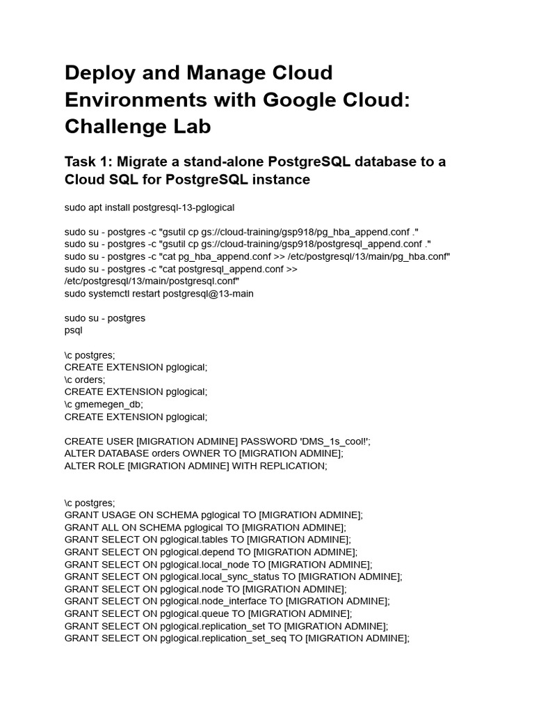 Deploy and Manage Cloud Environments With Google Cloud - Challenge Lab | PDF | Postgre Sql ...