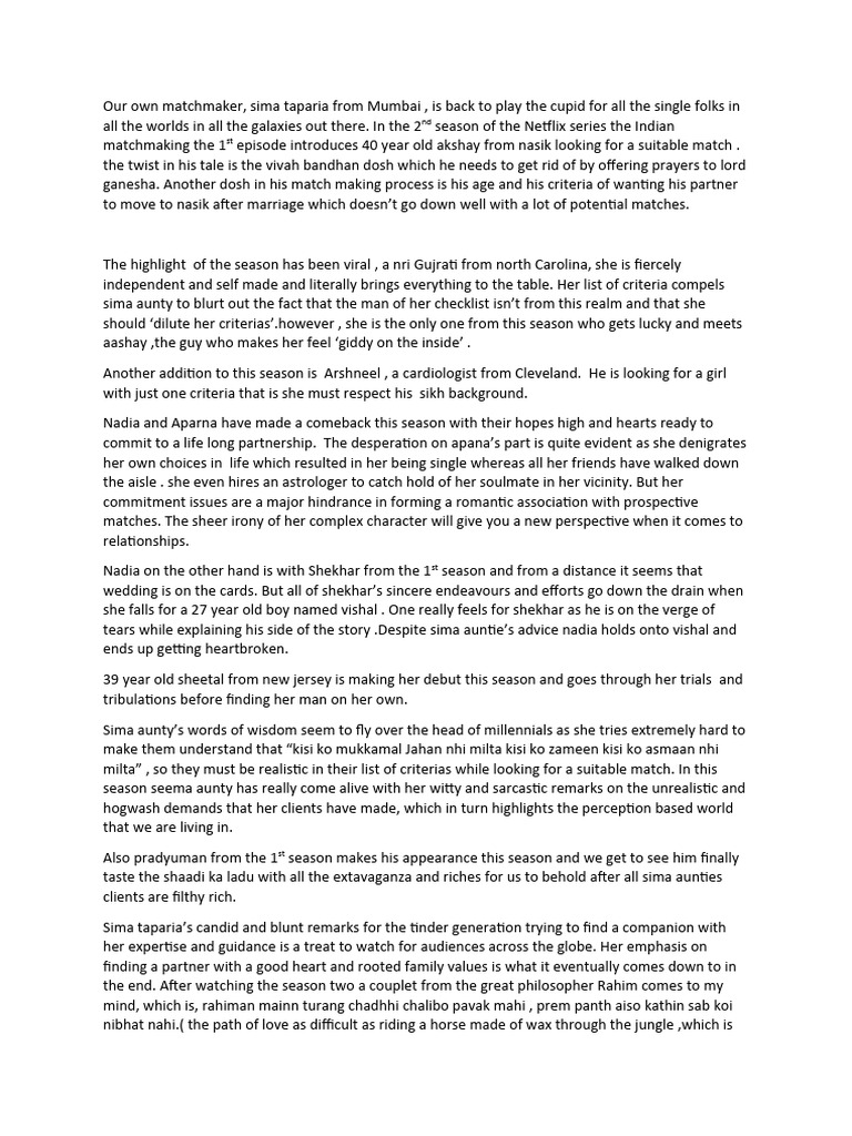 Review of The Indian Matchmaking | PDF | Art