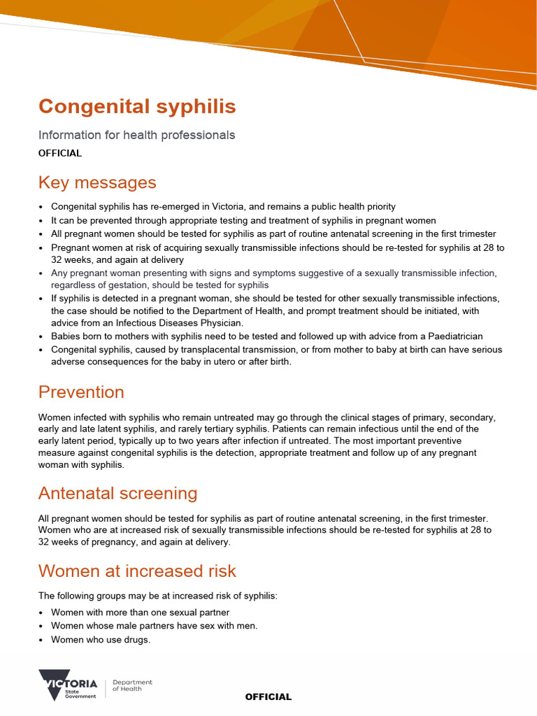 Congenital Syphilis Information For Health Professionals | PDF ...