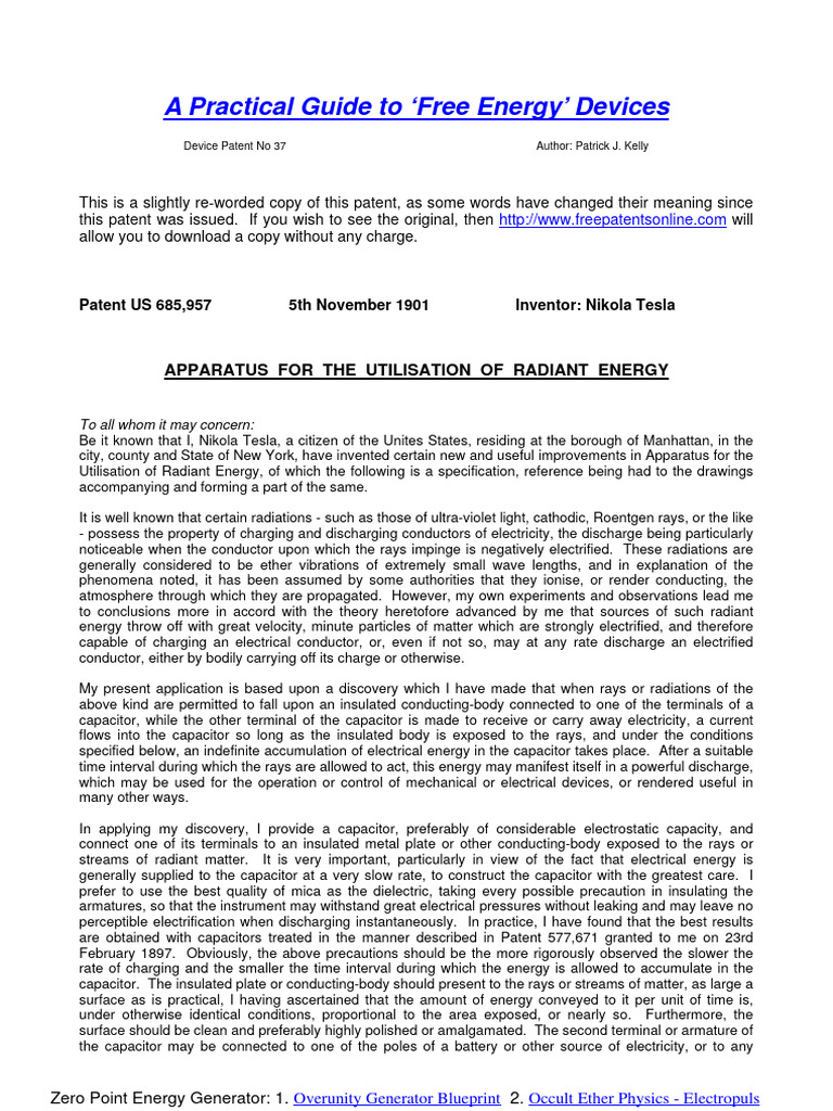 Apparatus For The Utilisation of Radiant Energy | PDF | Capacitor ...