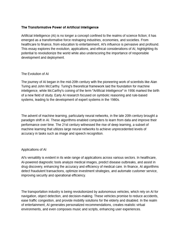 The Transformative Power of Artificial Intelligence | PDF | Artificial ...