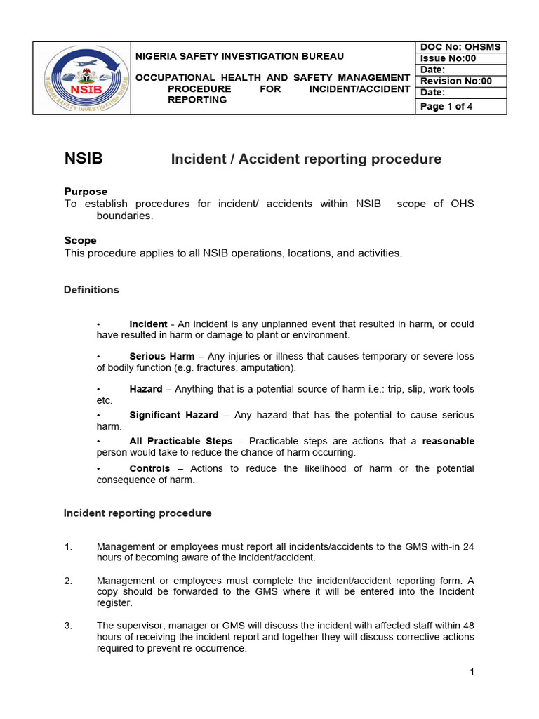 ANSIB Ncident-Reporting-Procedure | PDF | Occupational Safety And ...