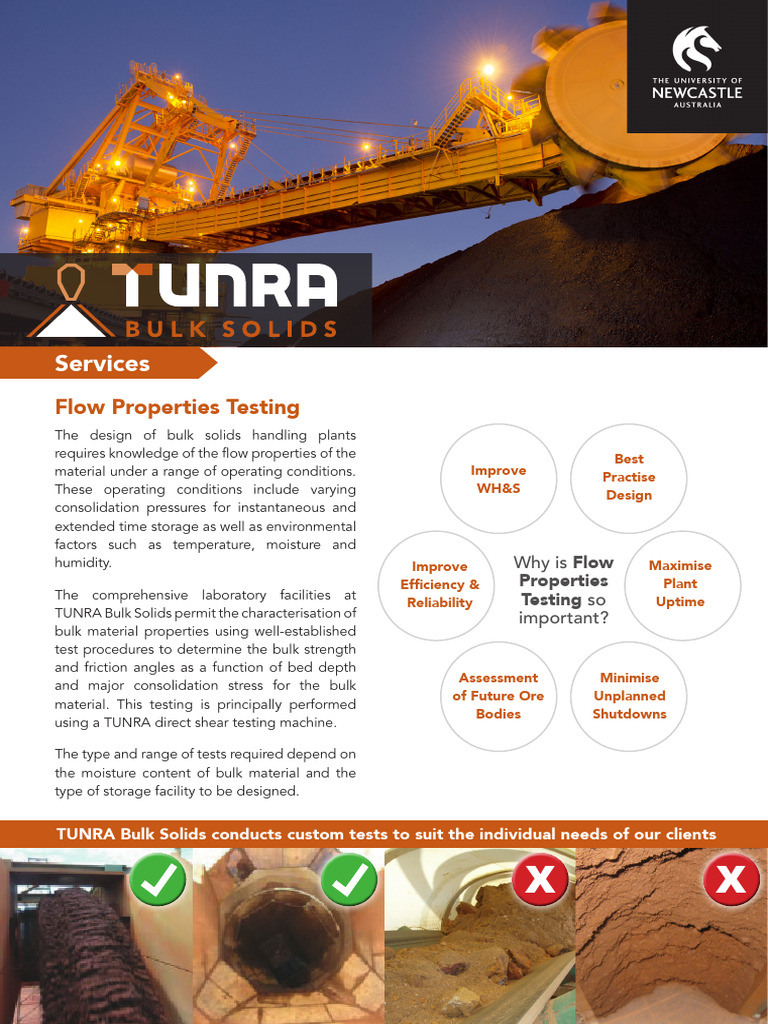 TUNRA Bulk Solids Flow Testing Services | PDF | Solid | Wear