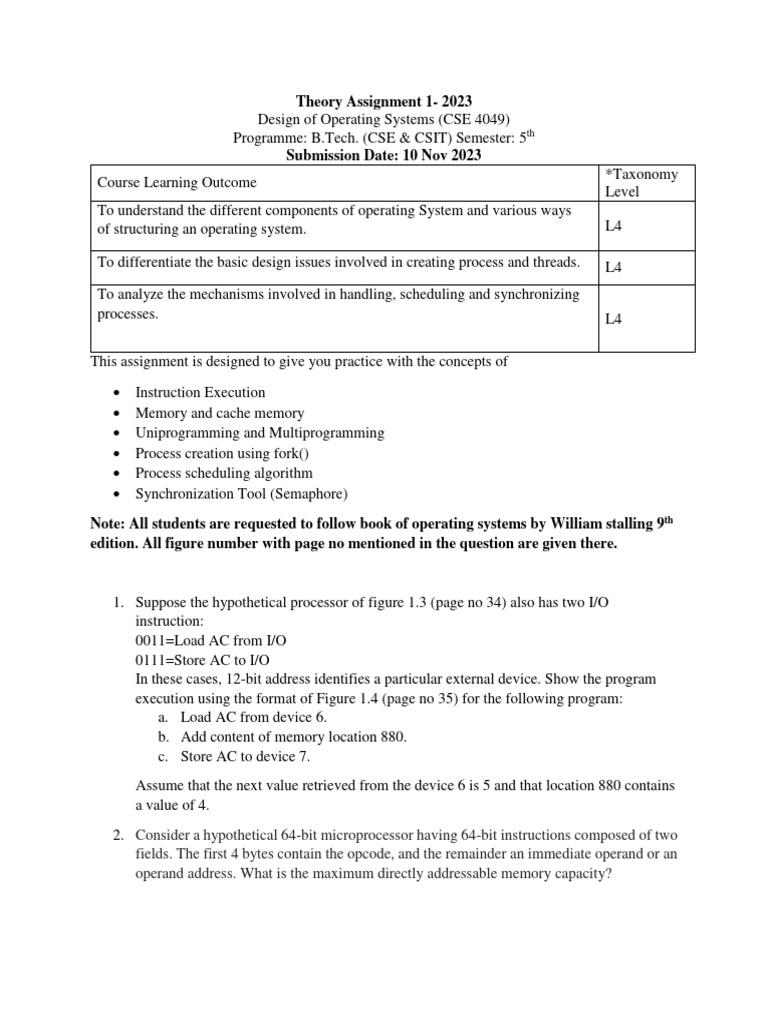 Operating Systems Theory Assignment 2023 | PDF | Scheduling (Computing ...