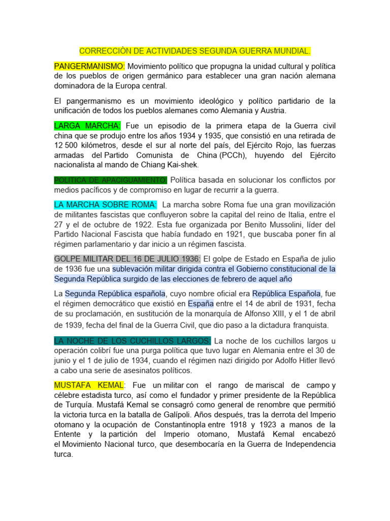 Correcciòn de Actividades El Pangermanismo | PDF | Guerra civil china ...