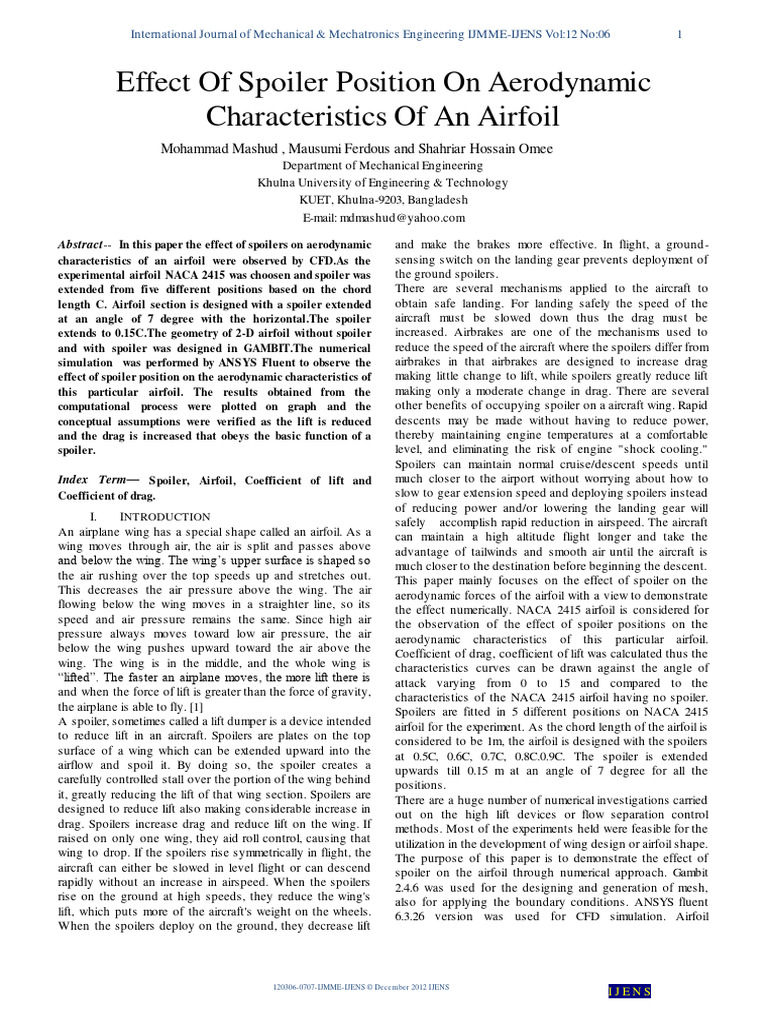 Spoiler Impact on NACA 2415 Airfoil | PDF | Lift (Force) | Turbulence