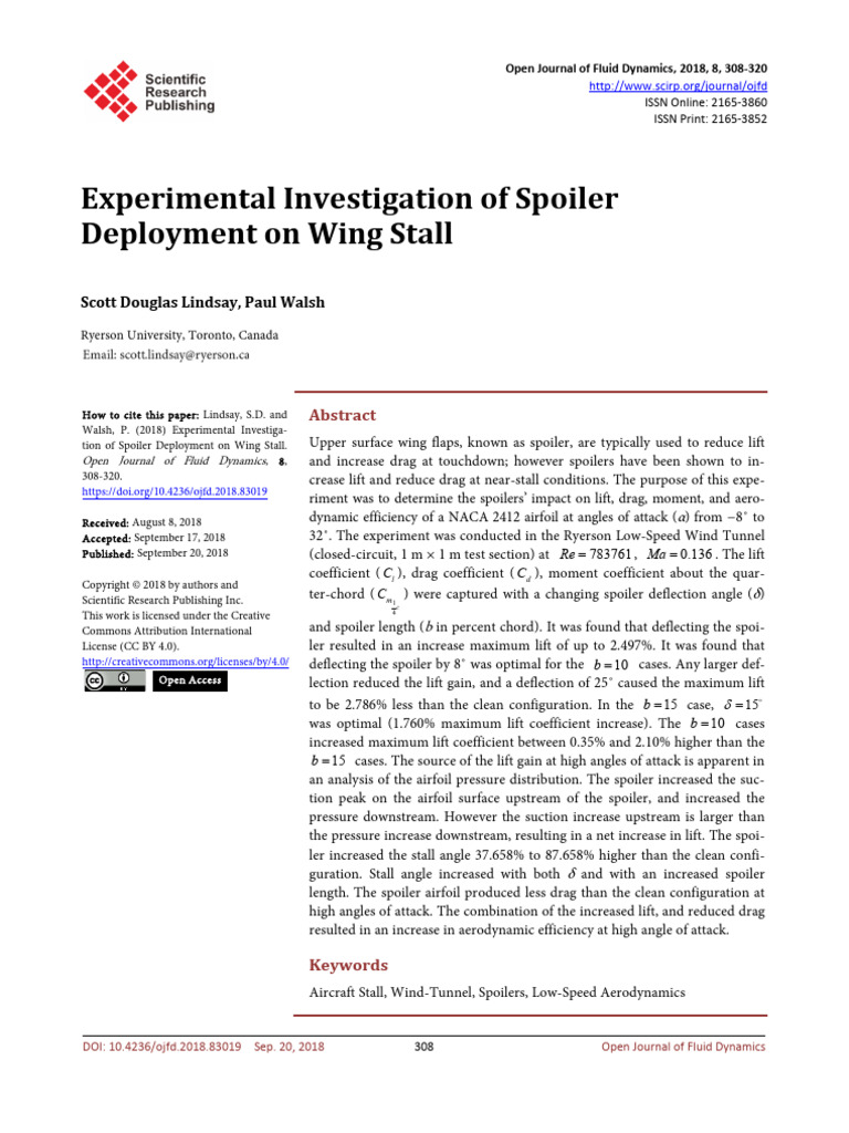 Experimental Investigation of Spoiler Deployment o | PDF | Lift (Force ...