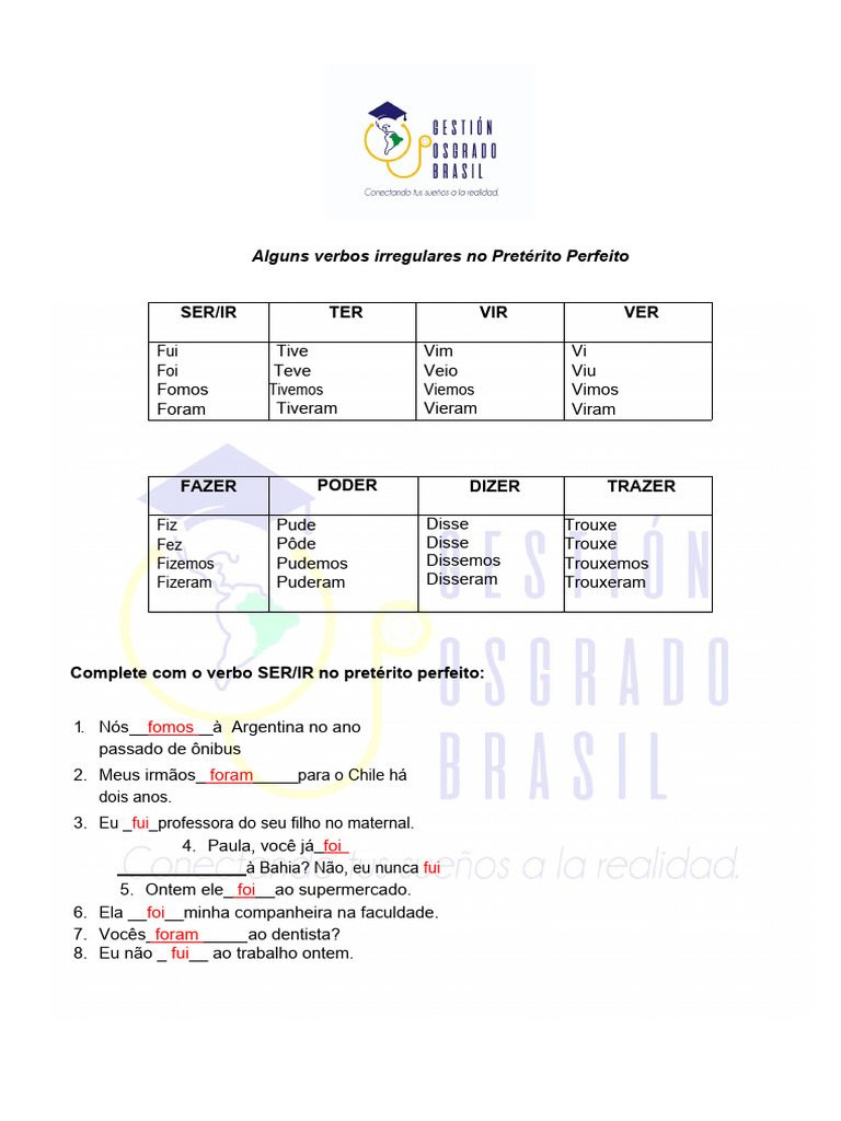 Verbos Irregulares no Pretérito Perfeito | PDF
