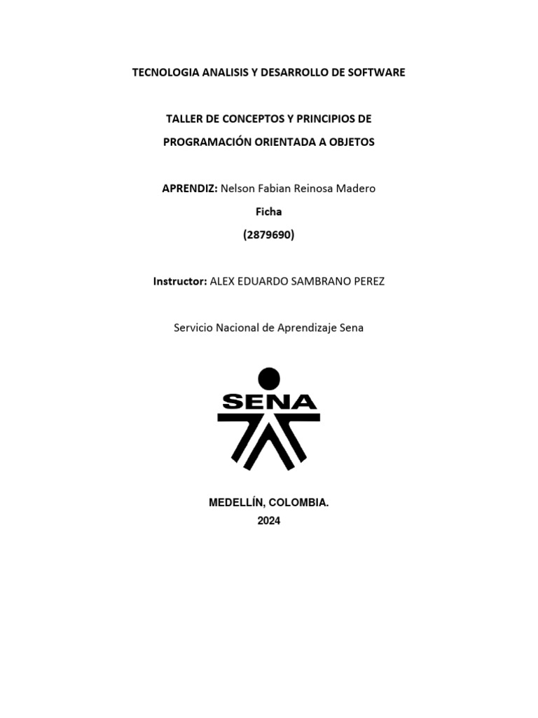 Taller De Conceptos Y Principios De Pdf Objeto Informática Programación Orientada A Objetos