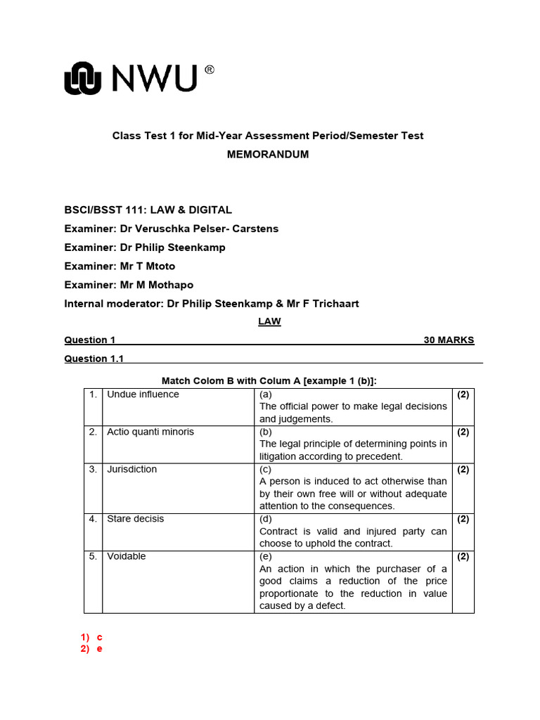 LAW 30 Marks Match Colom B With Colum A (Example 1 (B) ) | PDF | Cloud ...