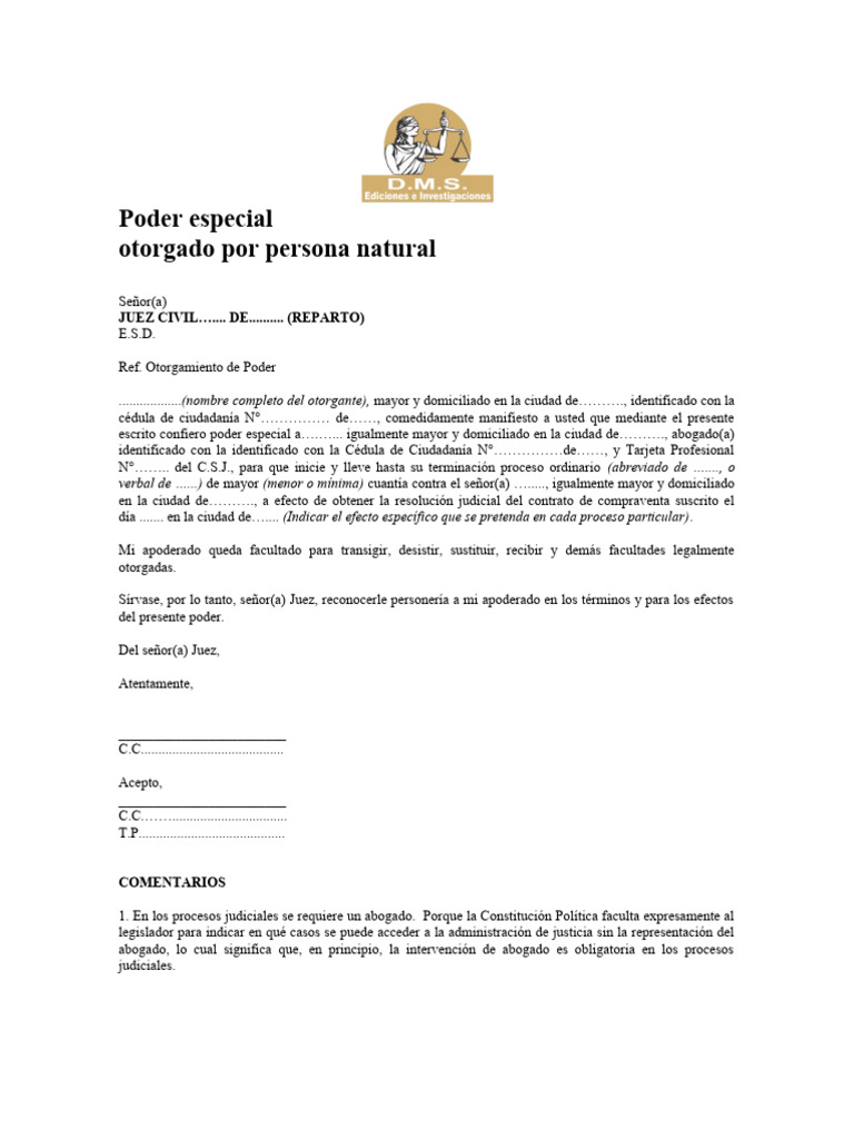 Poder Especial para Abogado en Proceso Judicial | PDF | Justicia ...