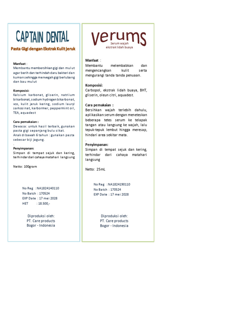 Etiket Brosur Pasta, Serum | PDF