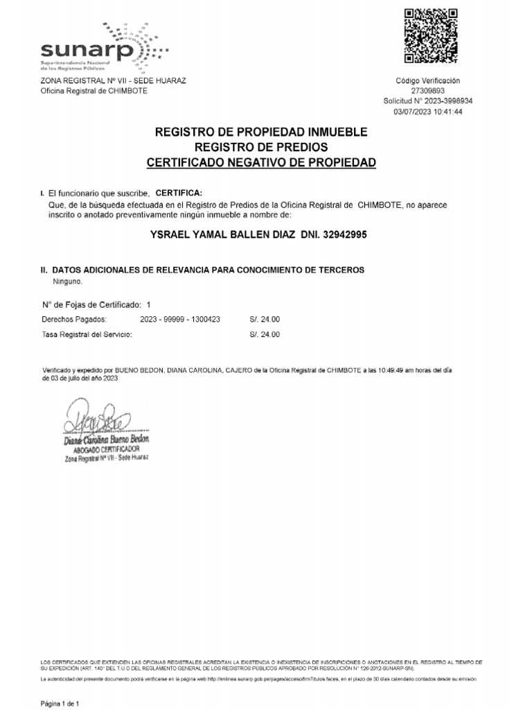 Certificado Negativo de Predio | PDF