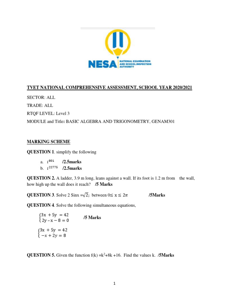Mathematics l3 Basic Algebra and Trigonometry | PDF | Equations ...