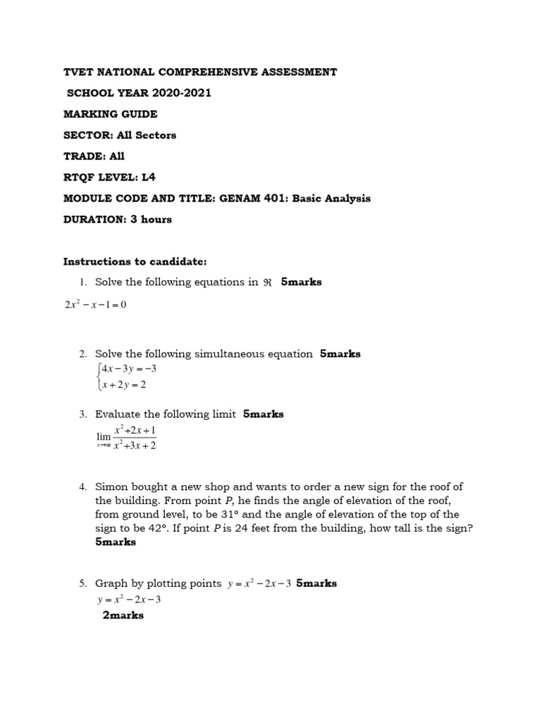 TVET National Assessment 2020-2021 Guide | PDF | Equations | Trigonometric Functions