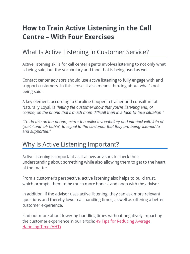 How To Train Active Listening in The Call Centre | PDF | Call Centre ...