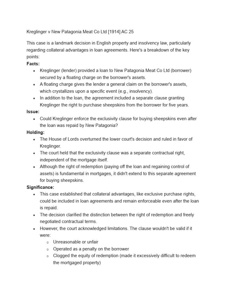 Kreglinger V New Patagonia Meat Co LTD (1914) AC 25 | PDF | Finance ...