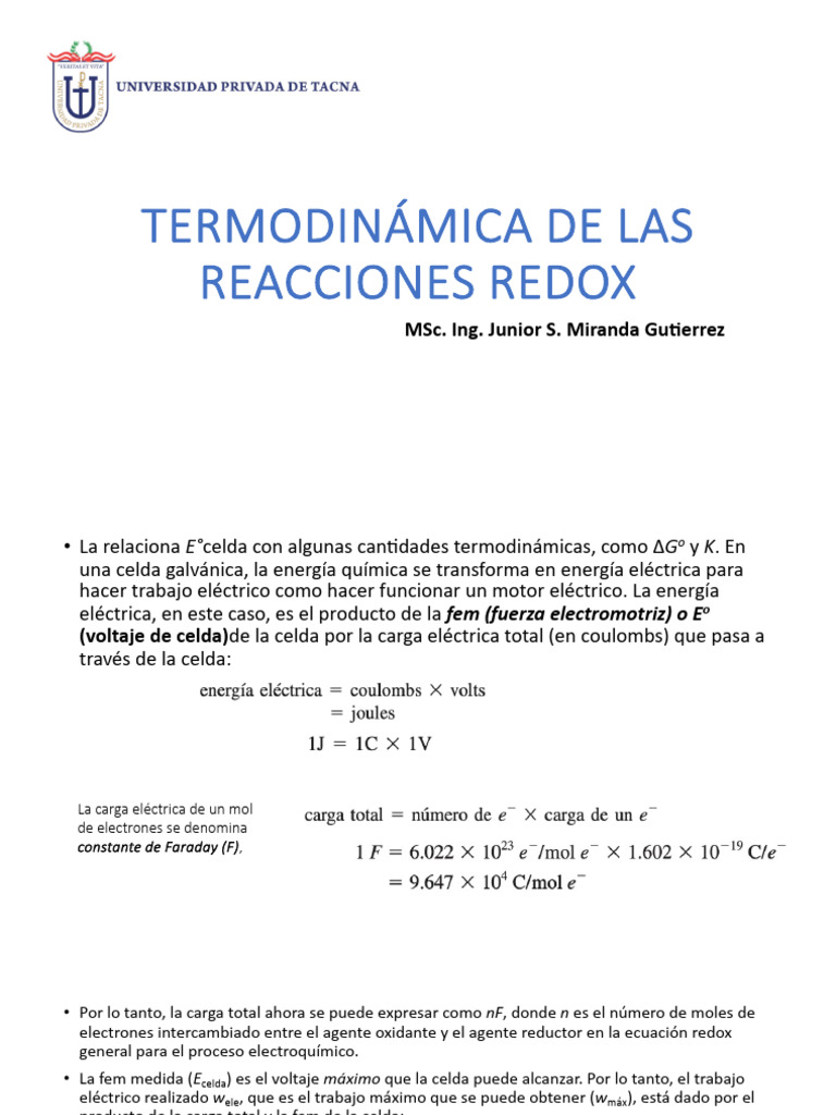 C17 - Termodinã Mica de Las Reacciones Redox | PDF | Redox | Energía libre de Gibbs