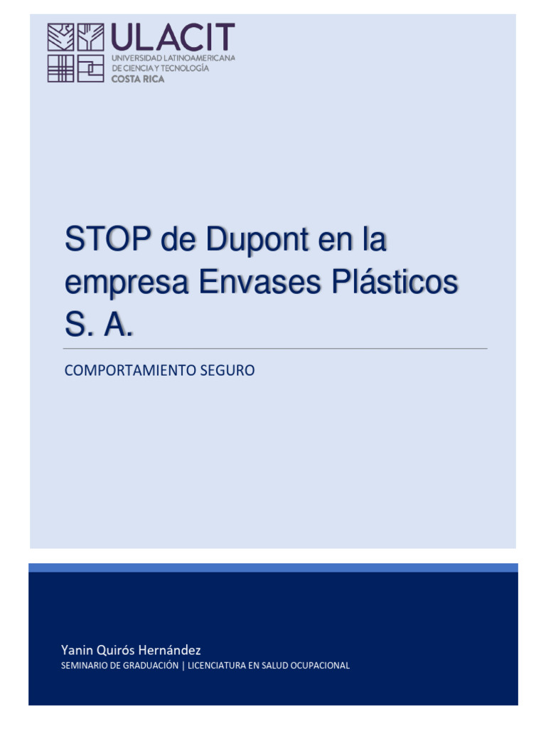 STOP de Dupont en La Empresa Envases Plasticos | PDF | Seguridad y ...